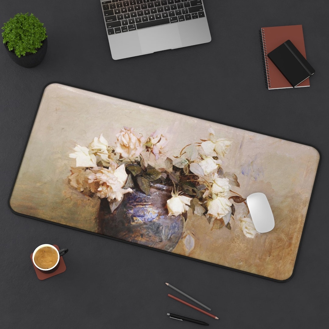 Still Life Desk Mat, Roses Desk Mat, Boho Desk Mat, Large Desk Pad ...