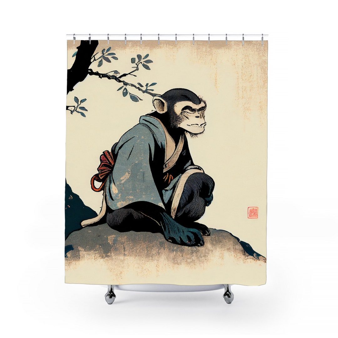 Japanese Shower Curtain | Monkey Shower Curtain | Monkey Bathroom Decor ...