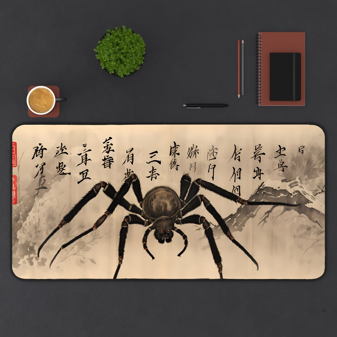 Spider Desk Mat Japanese Mousepad Black and White, Japanese Aesthetic ...