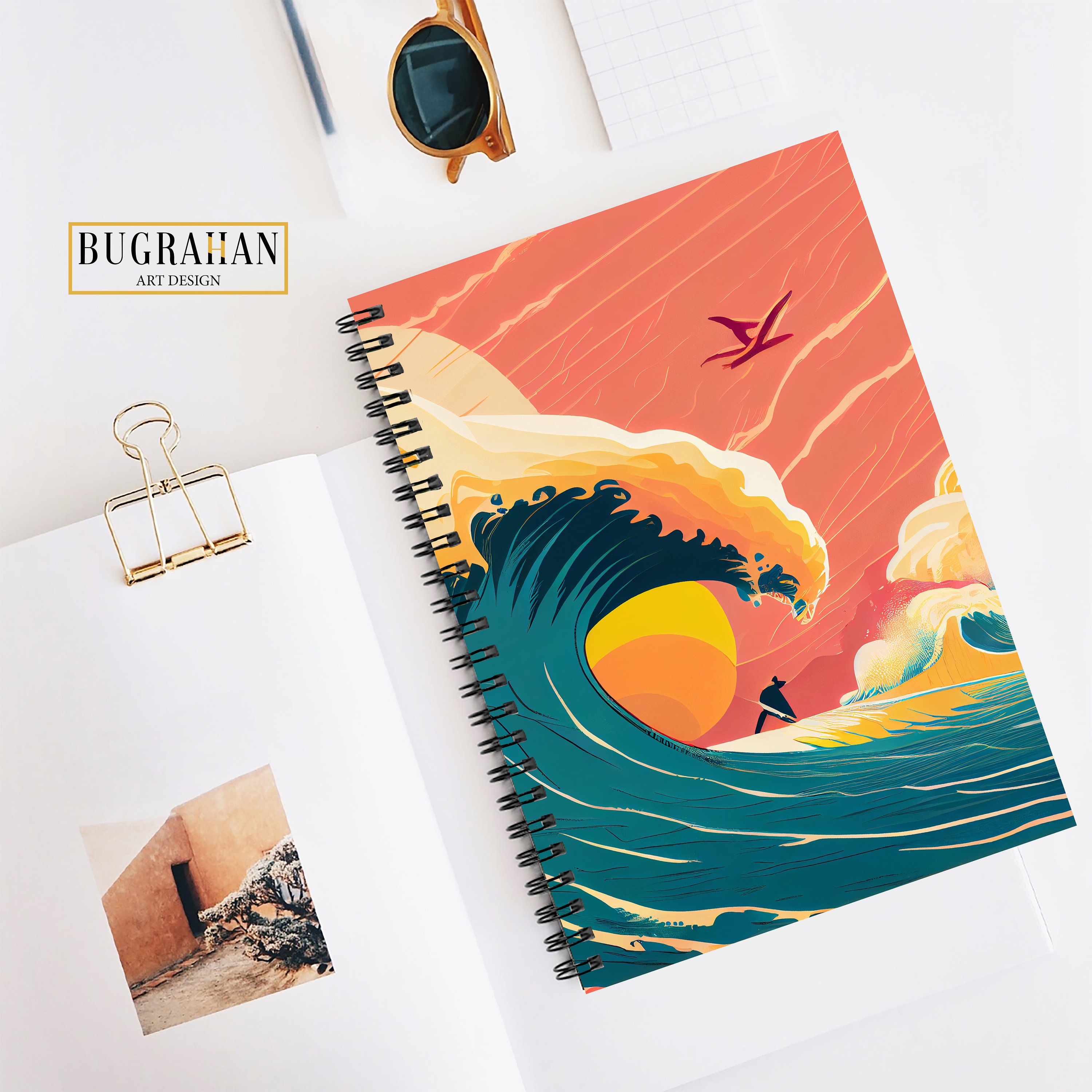 Beach Notebook Spiral Notebook Wave Lover Gift Retro Notebook Hardcover ...