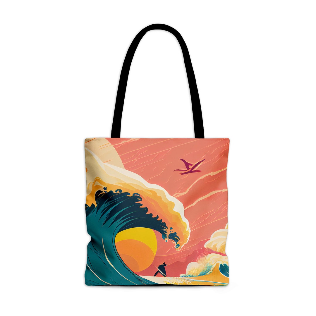 Beach Tote Bag | Wave Tote Bag | Retro Beach Gift | Fine Art Tote Bag ...