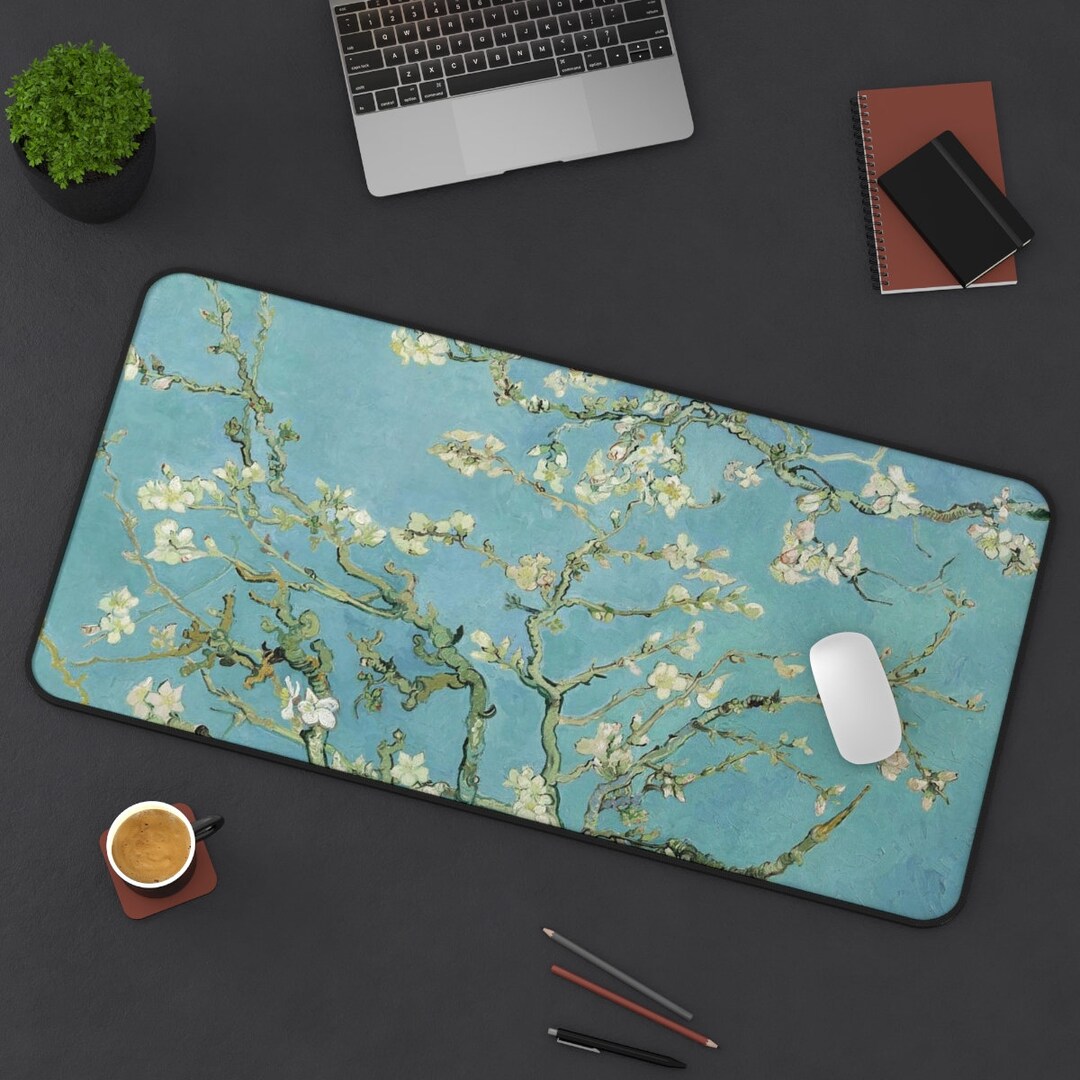 Blue Desk Mat, Almond Blossom, Van Gogh Decor, Art Desk Mat, Van Gogh ...