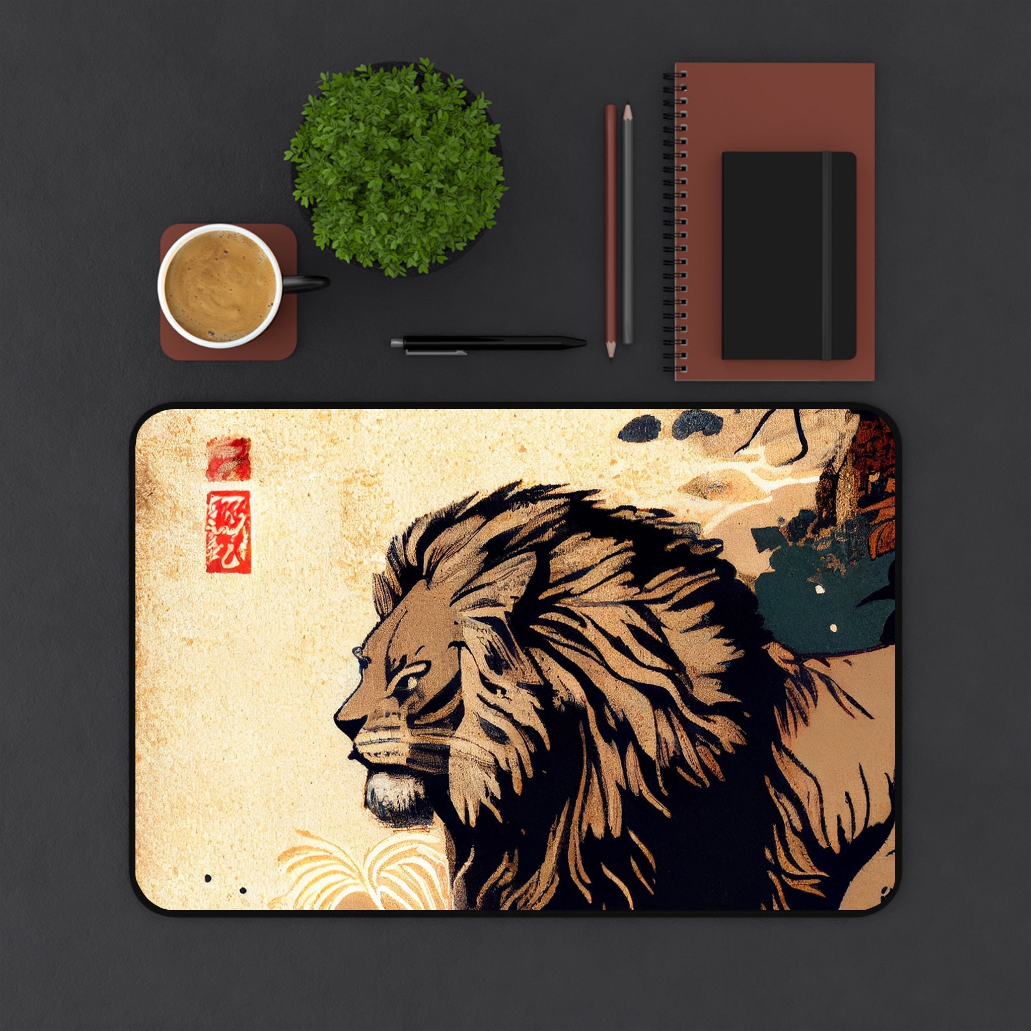 Lion Desk Mat Japanese Desk Mat Ukiyo-e Desk Mat Mouse Pad XXL Desktop ...