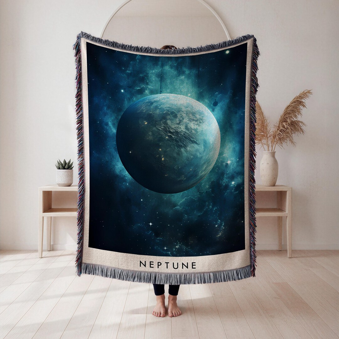 Neptune Woven Blanket, Celestial Planet Illustration Tapestry Throw ...
