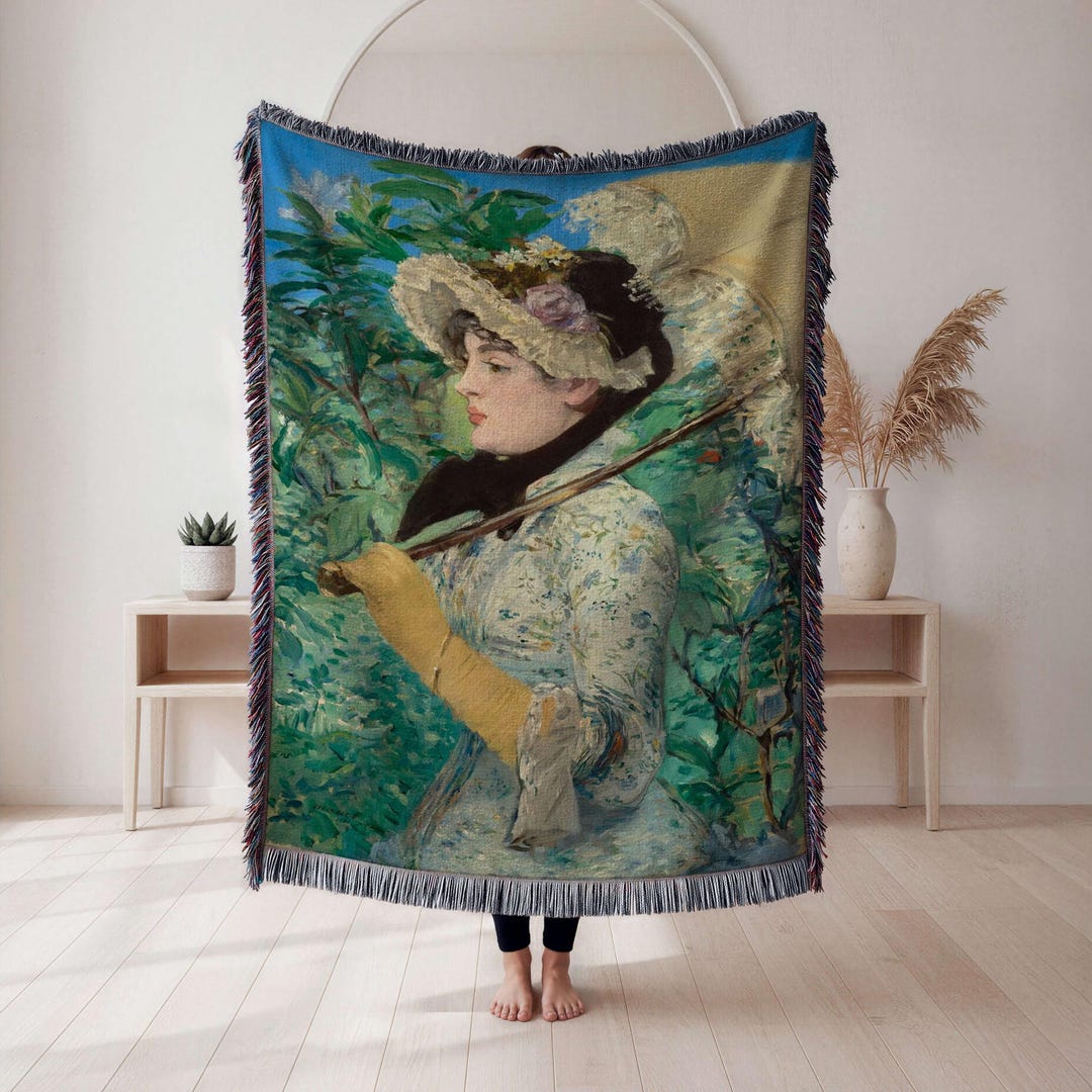 Edouard Manet Jeanne Spring Woven Blanket, Portrait Art Tapestry Throw ...