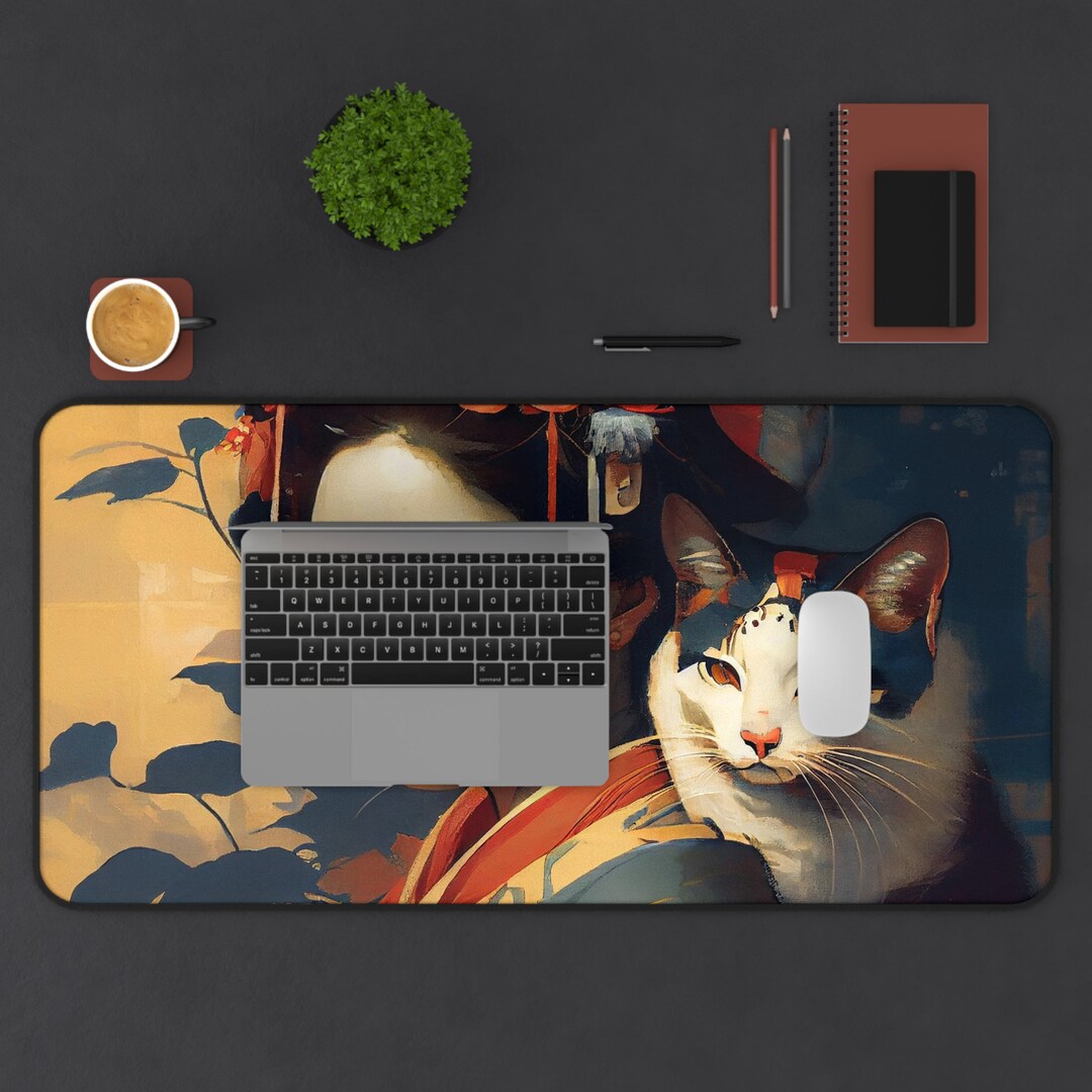 Geisha Desk Mat, Cat Desk Mat, Japanese Gaming Mousepad, Aesthetic Desk ...