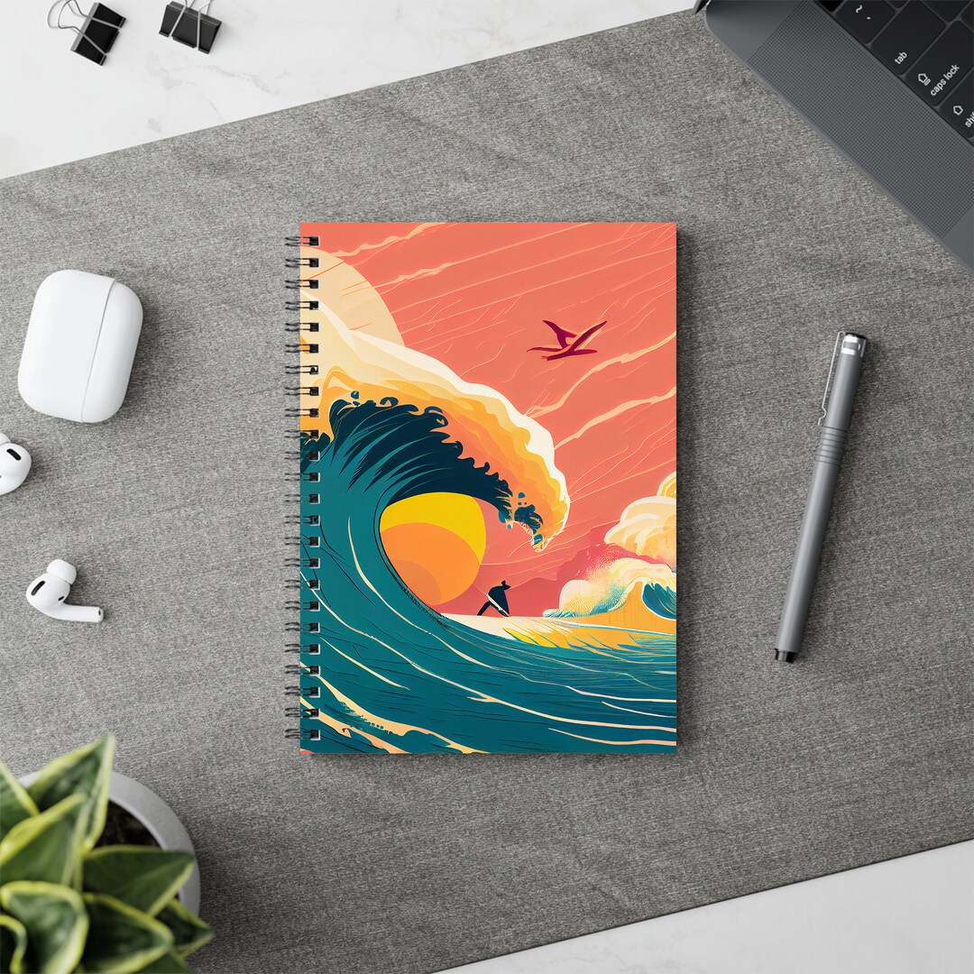 Beach Notebook | Spiral Notebook | Wave Lover Gift | Retro Notebook ...