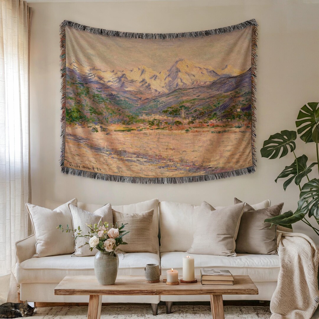 Claude Monet the Valley of the Nervia Woven Blanket, Mountain Valley ...