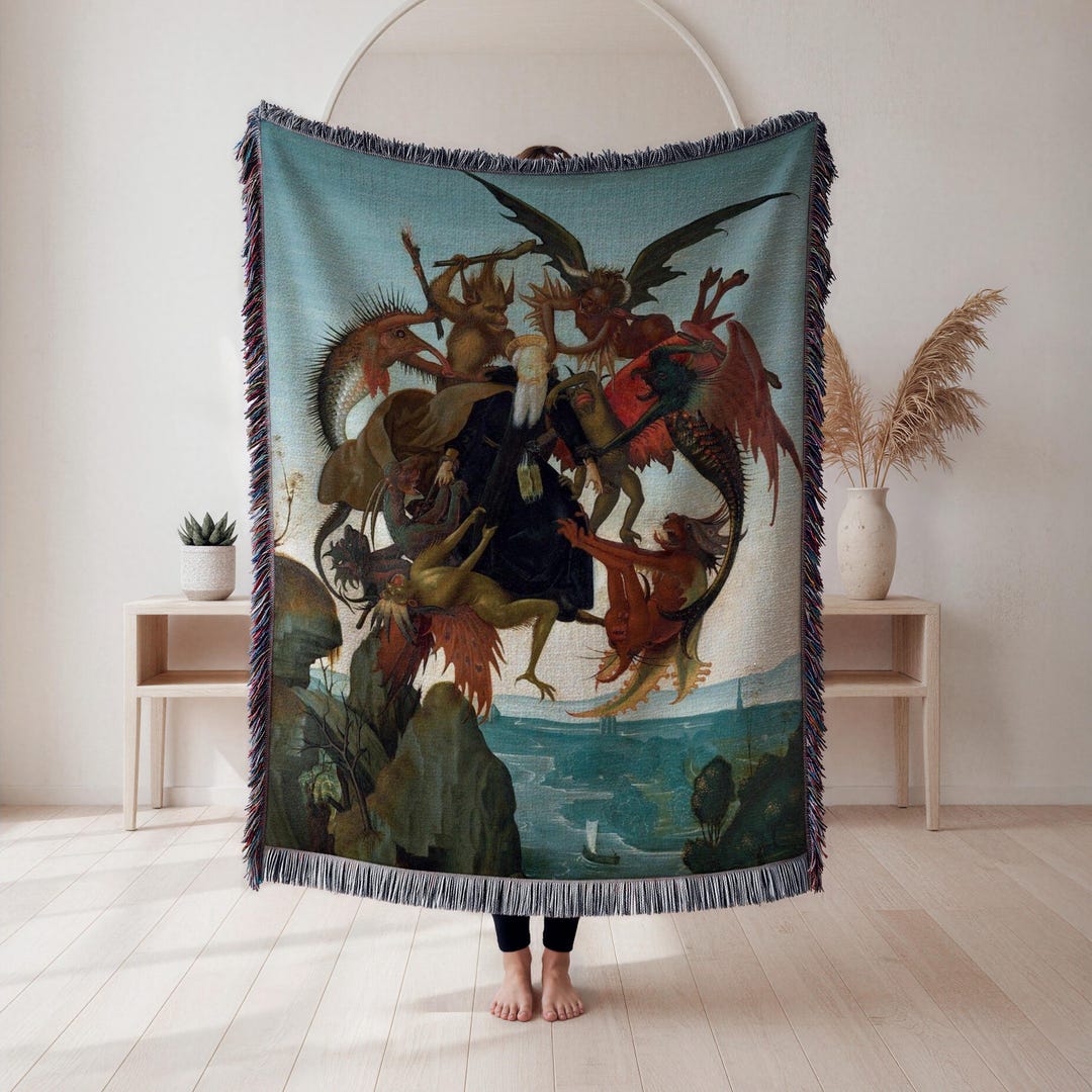 Saint Anthony Tormented by Demons Woven Blanket, Dramatic Demonic Scene ...
