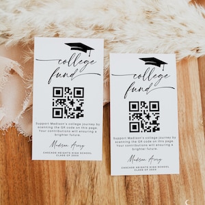 Editable Modern College Fund Card Template, DIY Grad Party QR Code ...