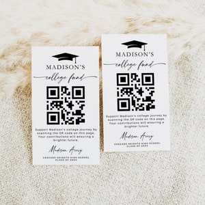 Editable Modern College Fund Card Template, DIY Grad Party QR Code ...