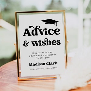 Editable Graduation Advice and Wishes Sign, Graduation Party Card ...