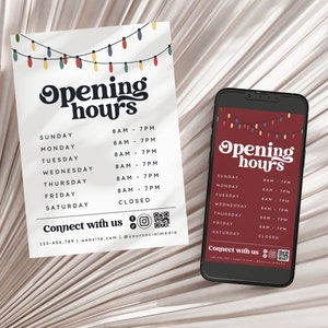 Editable Holiday Business Hours Sign, DIY Christmas Store Opening Hours ...