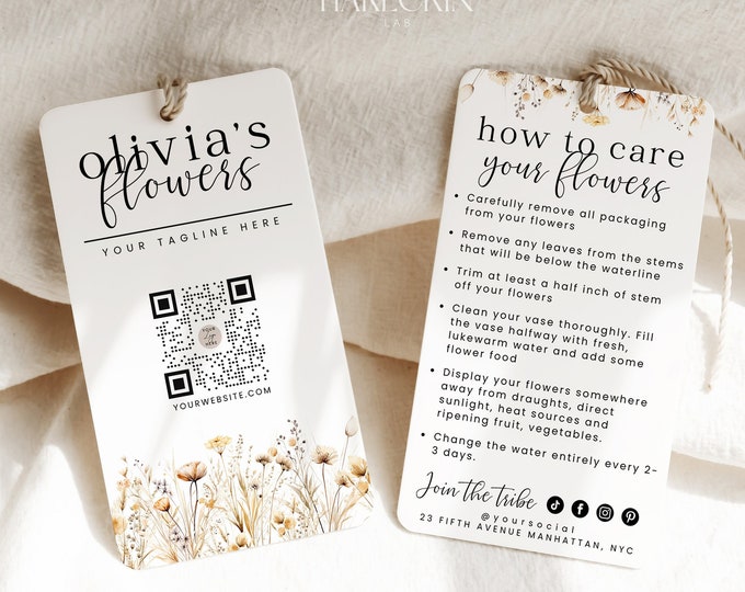 Editable Florist Hang Tag Template, Minimalist Flowers Care ...