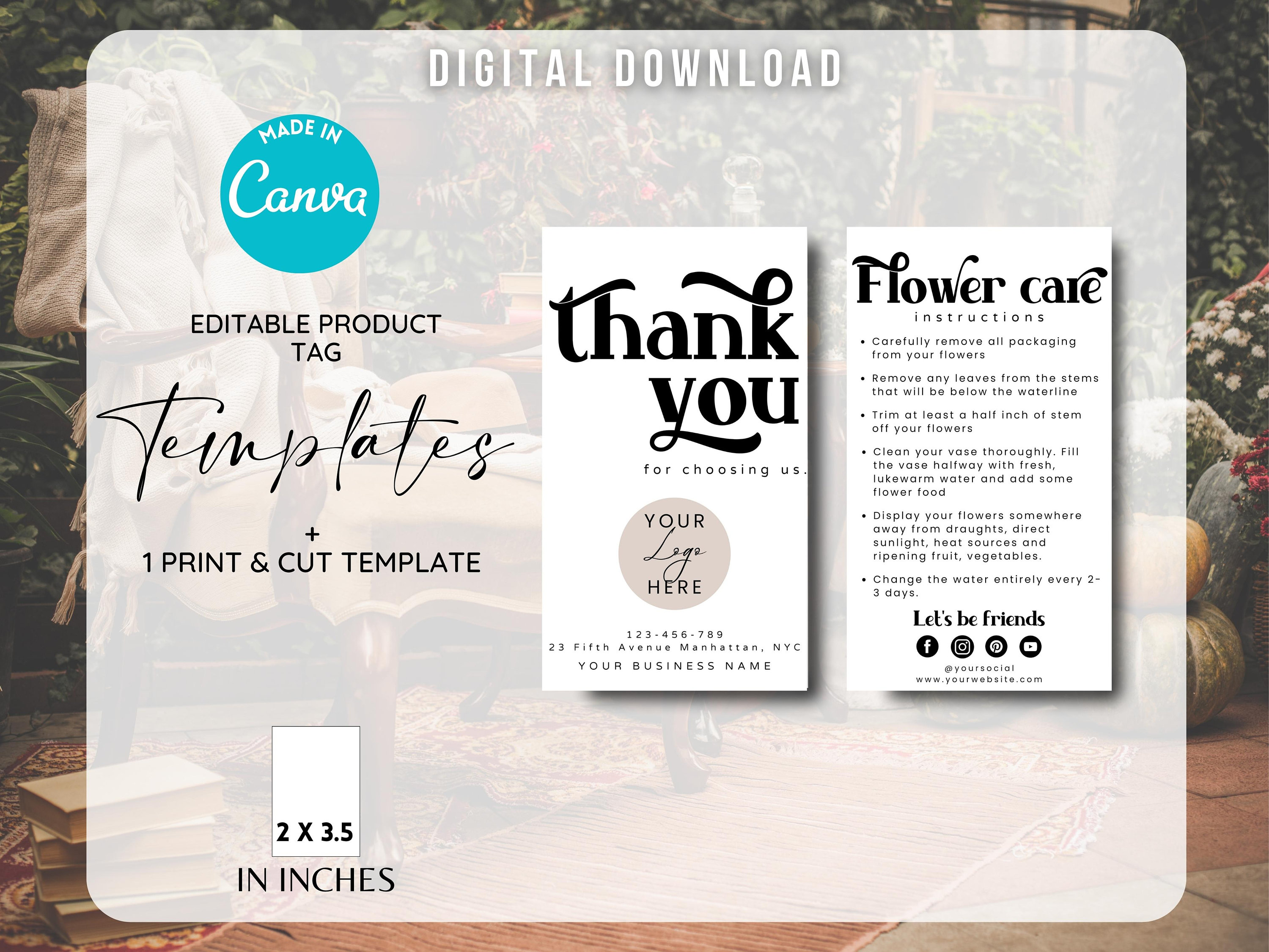 Editable Florist Hang Tag Template, Customizable Minimal Flowers Care ...