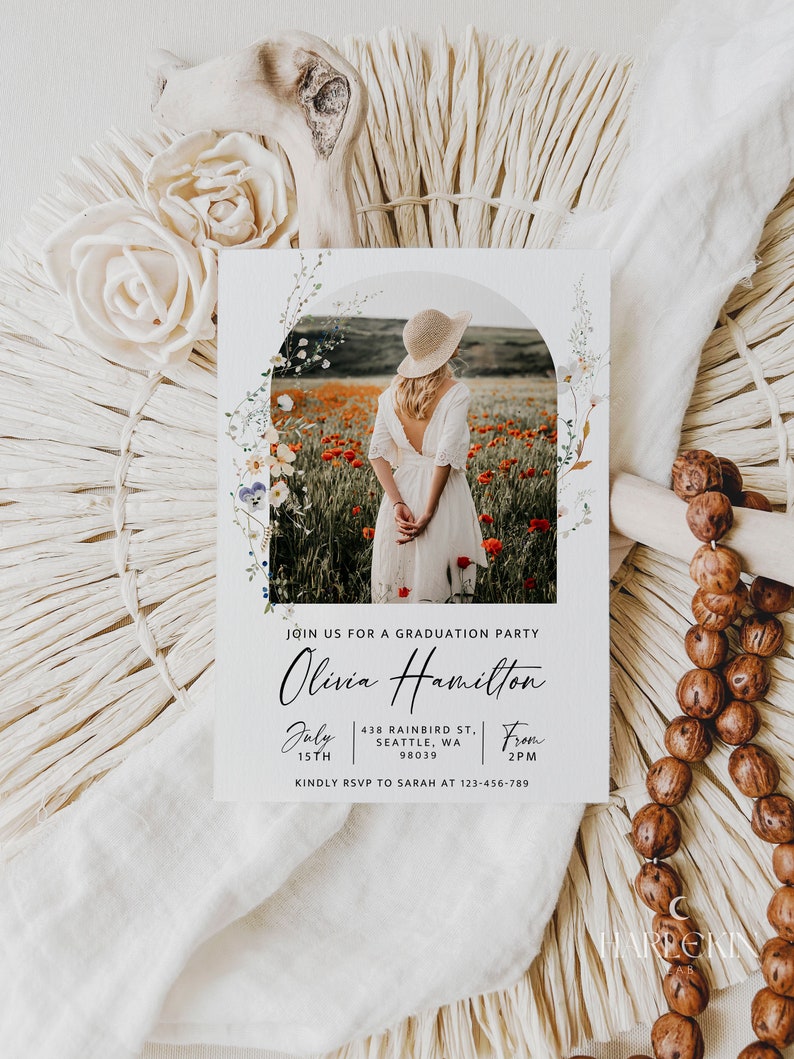Editable Boho Graduation Announcement Card, DIY Senior Announcement ...