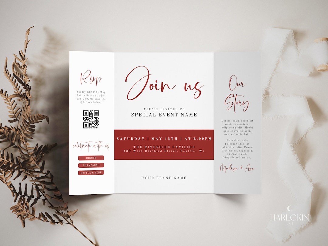 Gatefold Fall Grand Opening Business Invitation Template, DIY Autumn ...