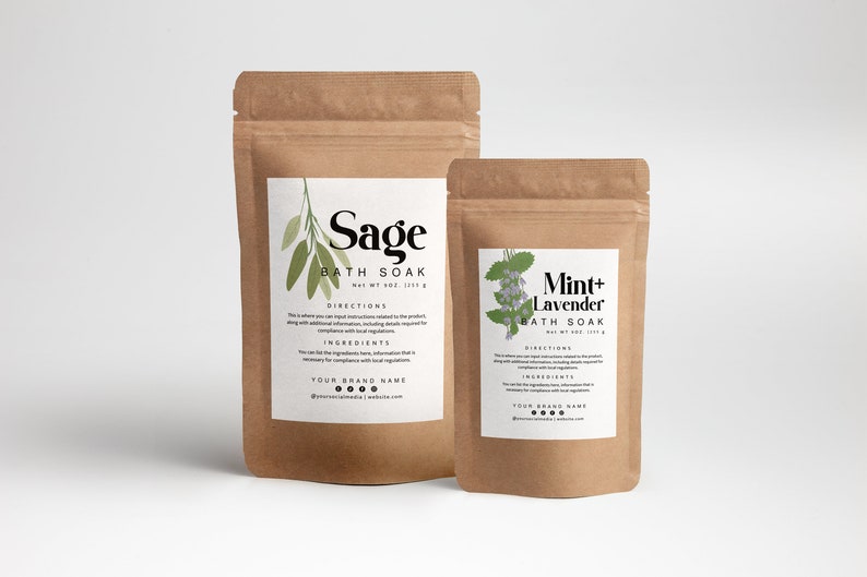 DIY Pouch Label Template, Editable Body Product Label Design, Tea Pouch ...