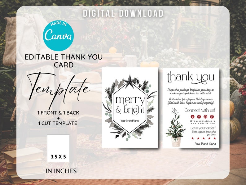 Editable Christmas Thank You Card, Customizable Thanks Note, DIY Winter ...