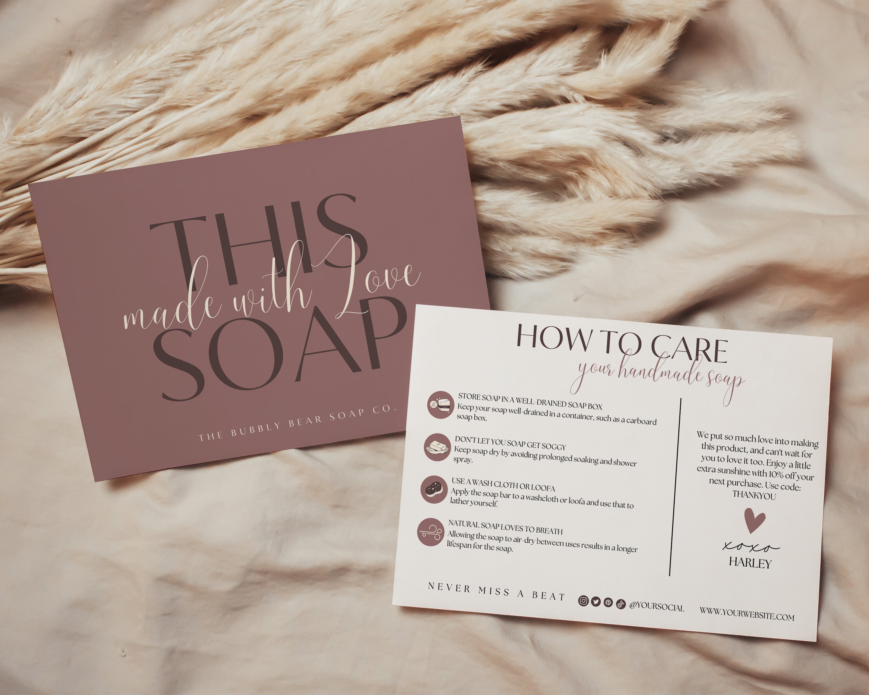 Handmade Soap Care Card Template, Editable Business Thank You Card ...