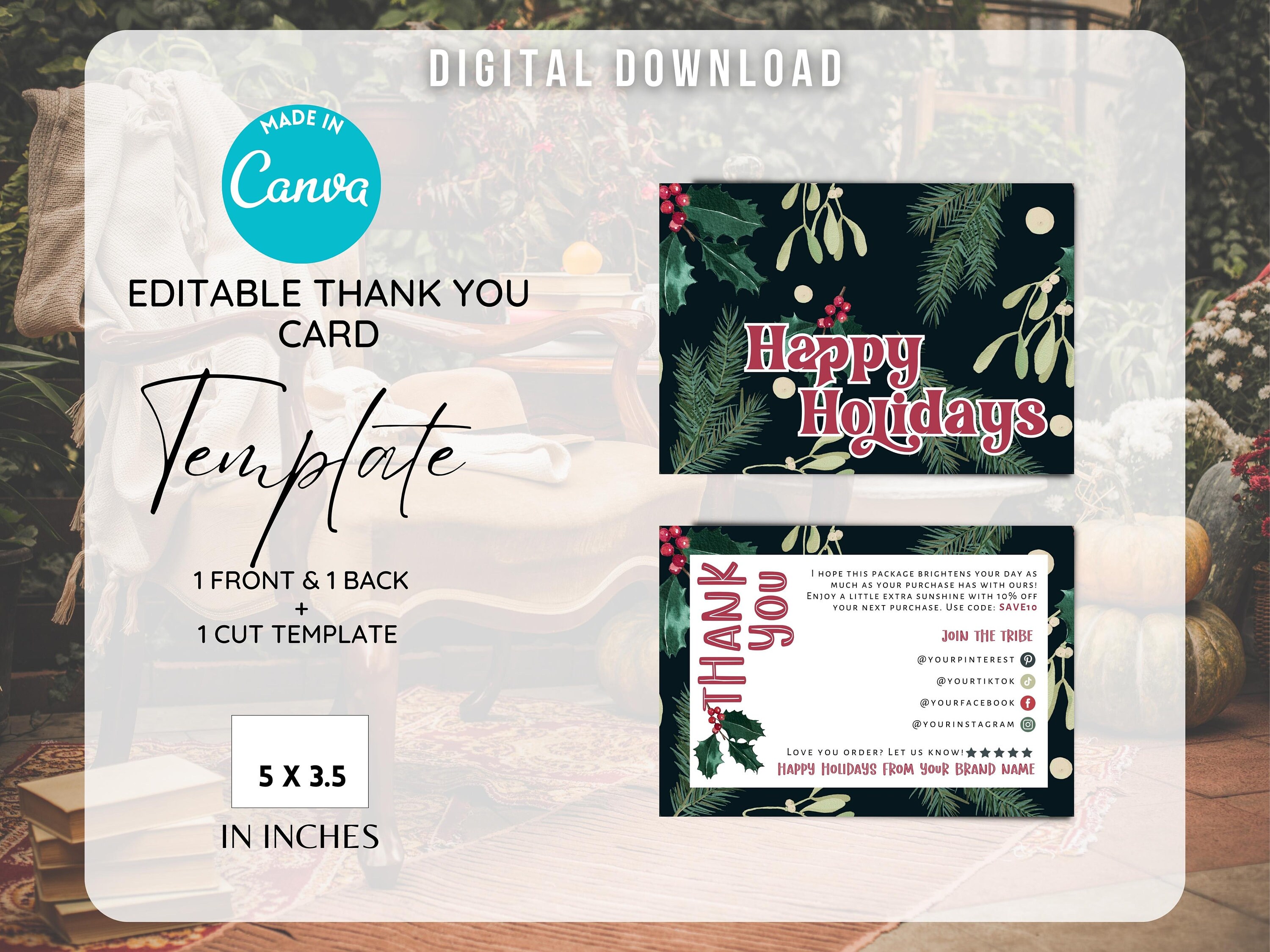 Editable Winter Thank You Card Customizable Thanks Note - Etsy