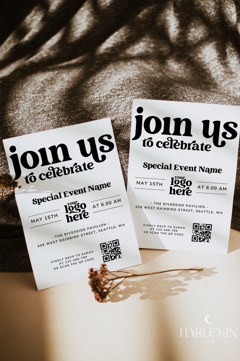 DIY Modern Business Invitation Template, Trendy QR Code Special Event ...