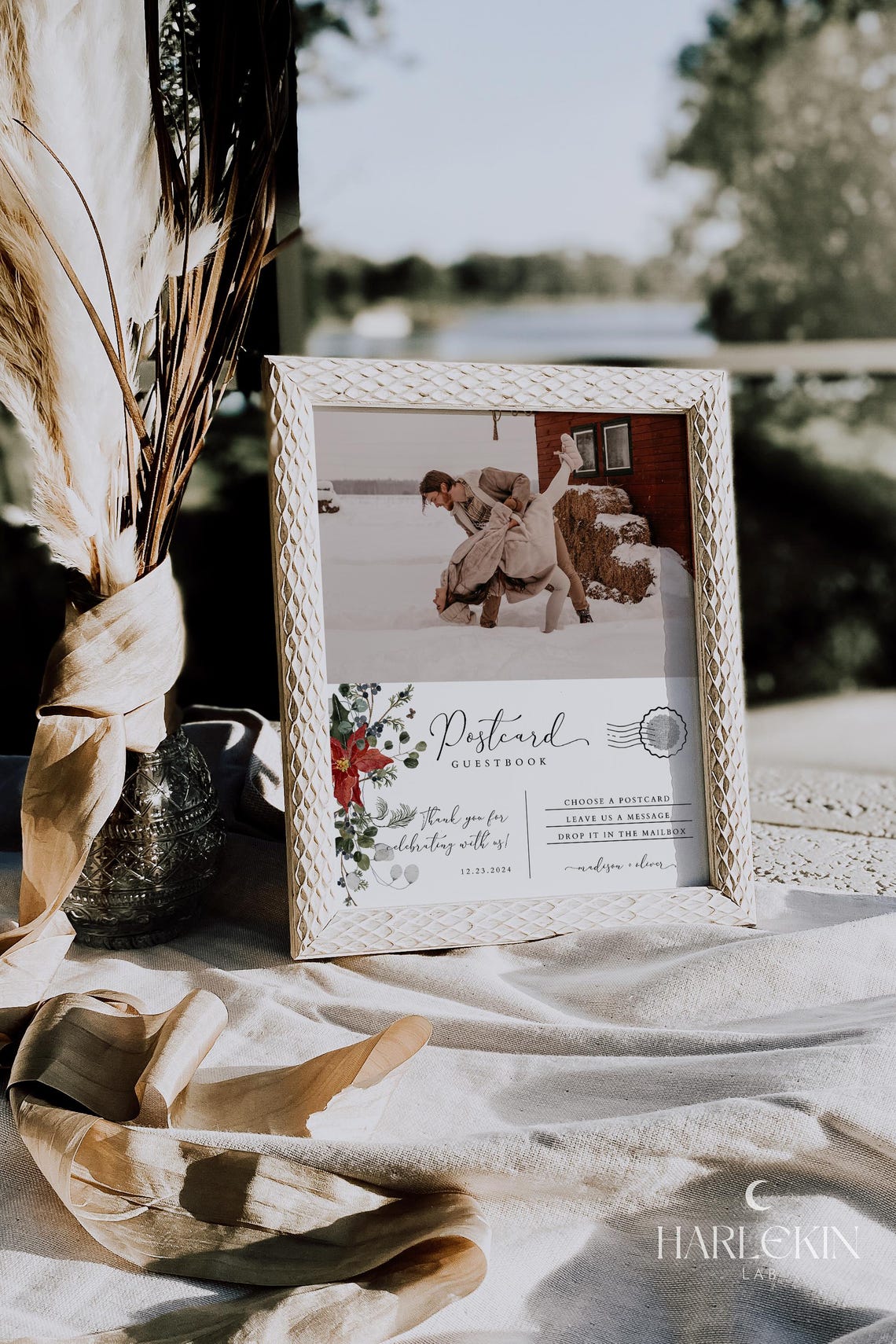Christmas Winter Postcard Guest Book Sign Template, Modern Guest Book ...