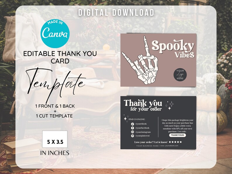 Editable Skeleton Halloween Thank You Card Customizable - Etsy