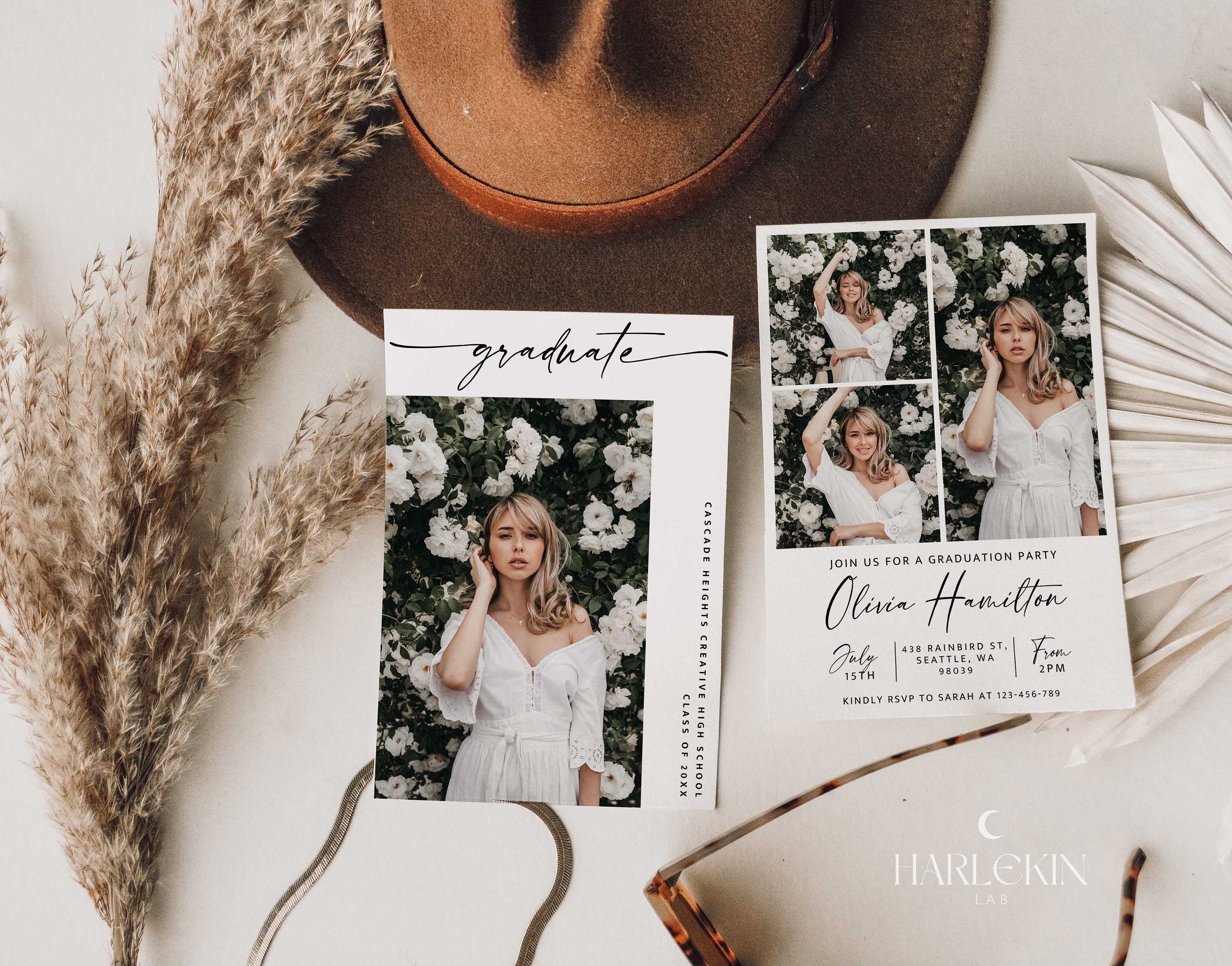 Editable Boho Graduation Announcement Card, DIY Senior Announcement ...