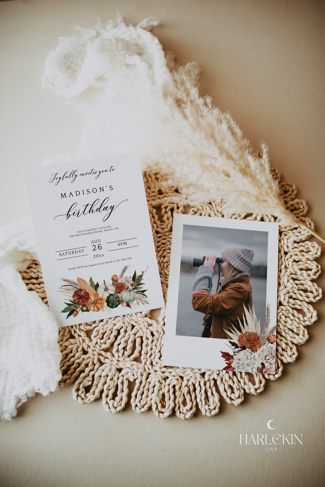 Editable Autumn Birthday Invitation, DIY Fall Adult Birthday Invite ...
