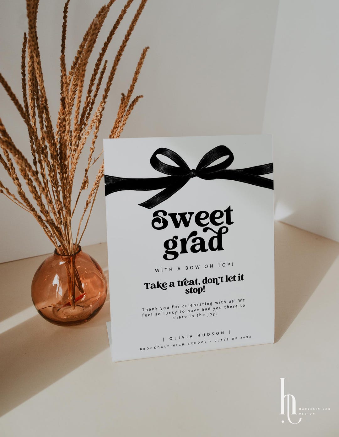 Editable Graduation is Sweet Sign Template, Sweet Grad Black Bow Party ...