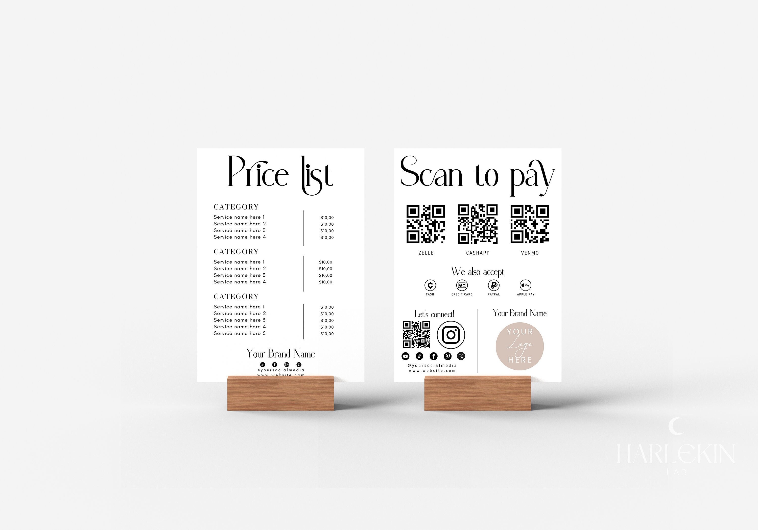 Editable Elegant Vendor Price List DIY Scan to Pay Sign - Etsy
