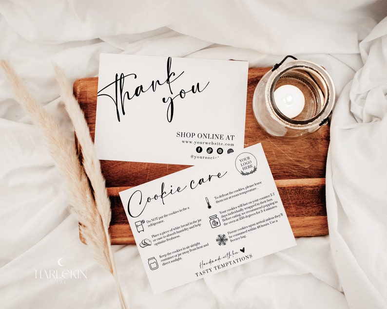 Editable Cookie Care Card Template, Bakery Business Thank You Card ...