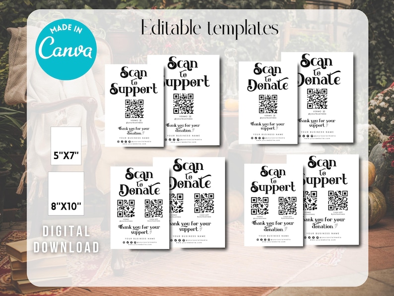 Editable Scan to Donate Sign, DIY QR Code Sign, Cashapp Paypal Scan to ...