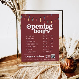 Editable Holiday Business Hours Sign, DIY Christmas Store Opening Hours ...