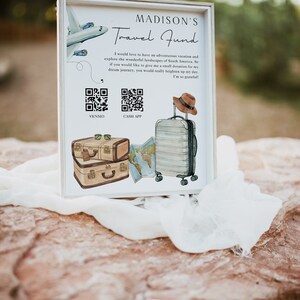Editable Modern Travel Fund Sign, DIY Trendy Retirement Celebration QR ...