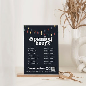 Editable Holiday Business Hours Sign, DIY Christmas Store Opening Hours ...