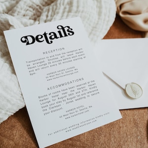 Editable Details Card, Modern Wedding Details Card Template, Printable ...