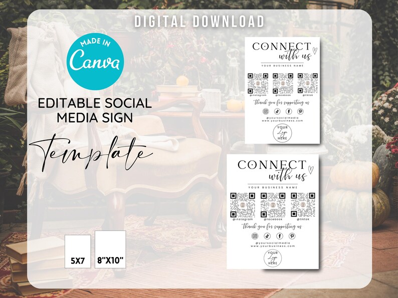 Editable Social Media Sign Template, DIY Follow Us on Social Media ...