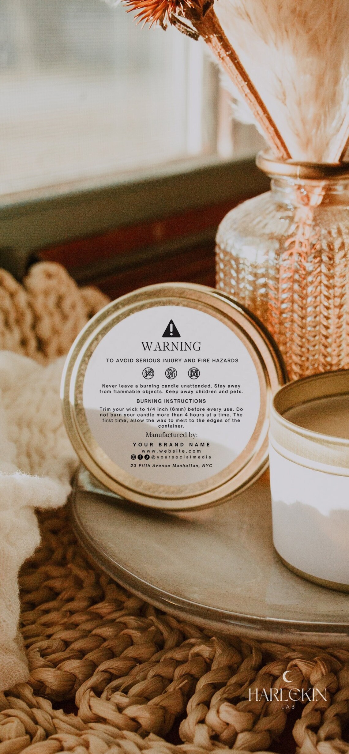Editable Candle Warning Label Template, DIY Round Candle Safety Label ...