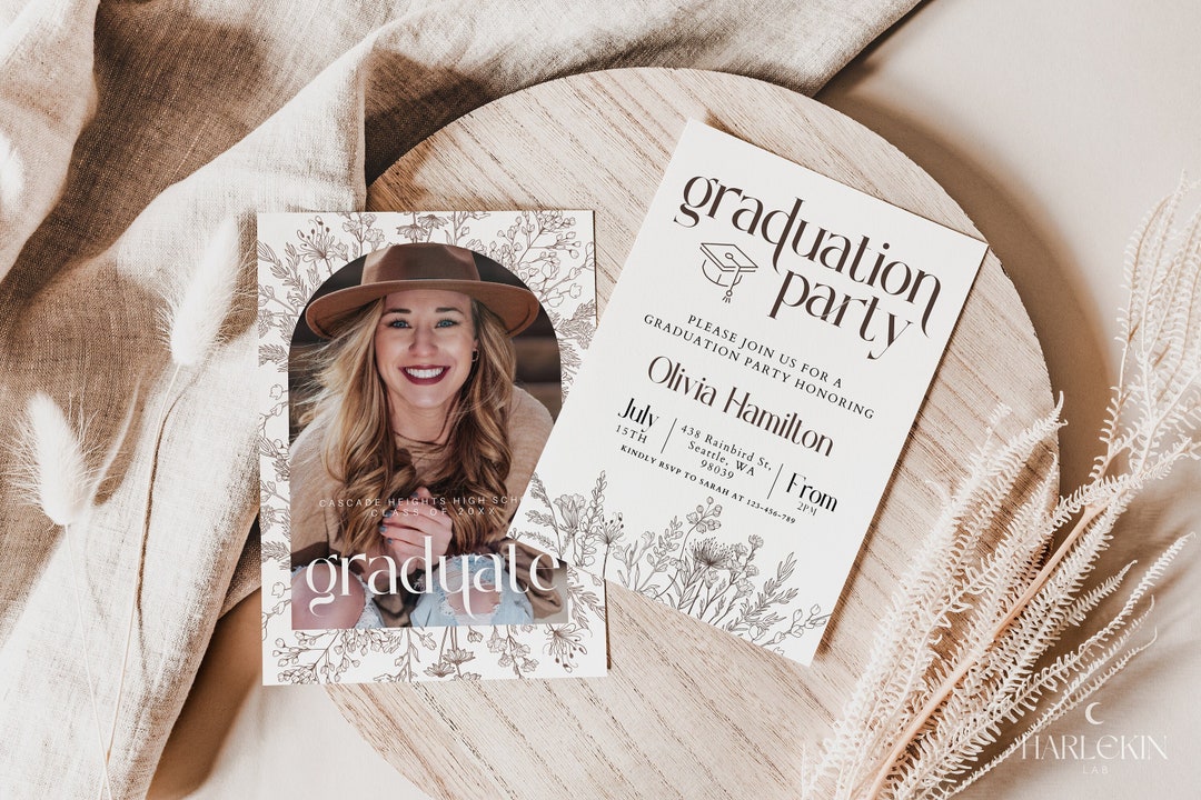 Editable Boho Graduation Announcement Card, DIY Senior Announcement ...