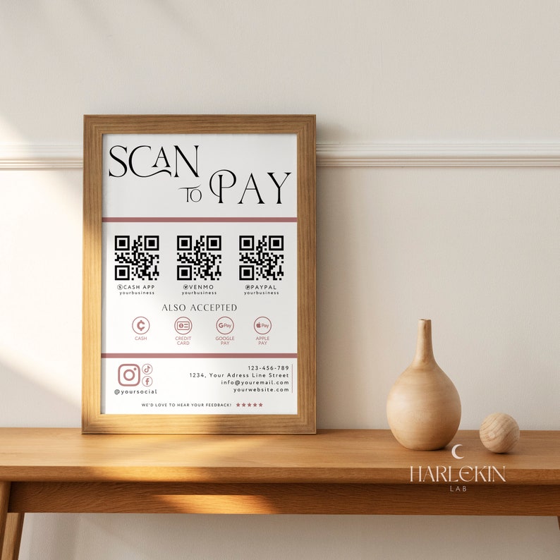 Printable QR Code Sign, Customizable Scan to Pay Sign, Cashapp Paypal ...