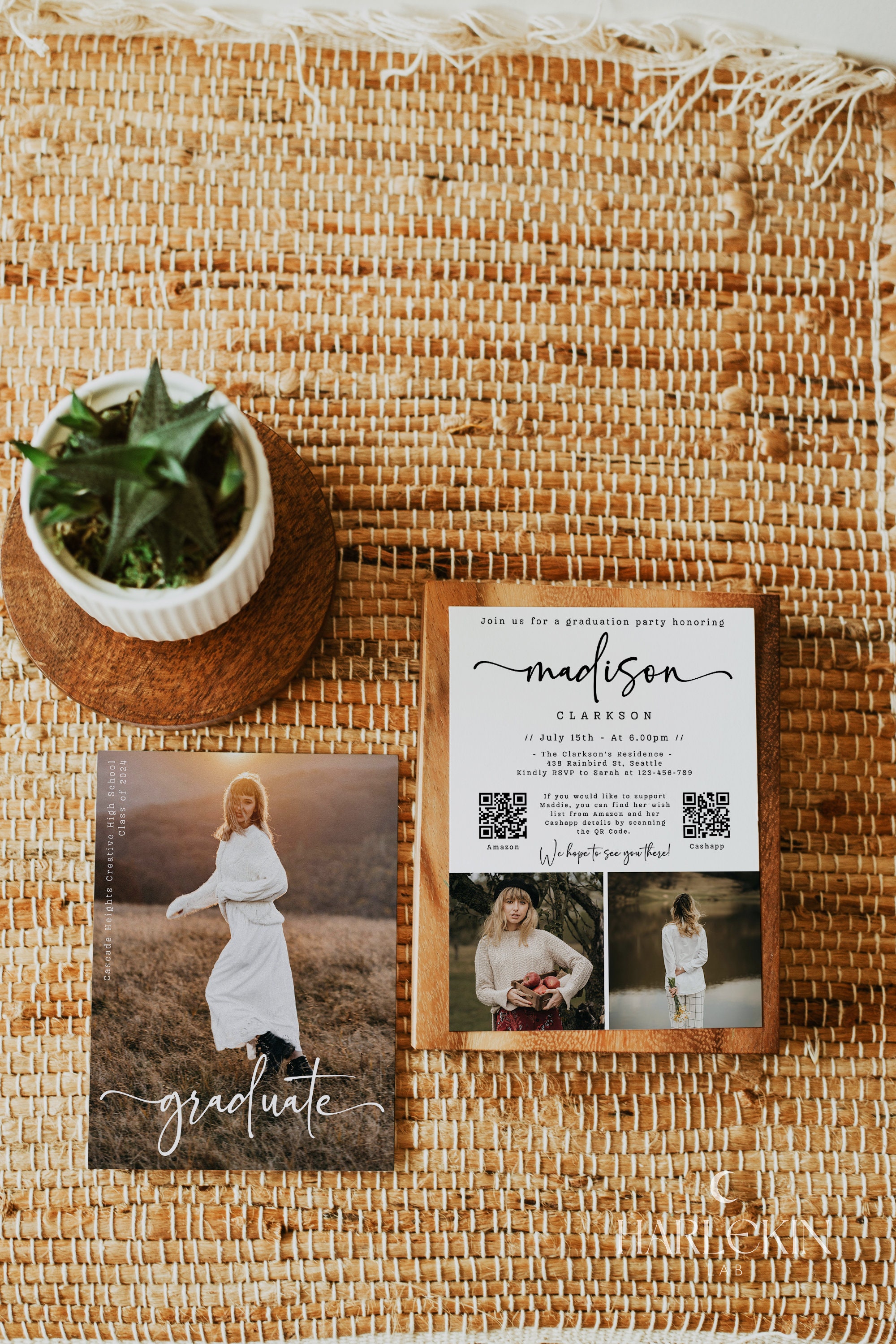 Editable QR Code Graduation Announcement Card, Trendy Senior ...