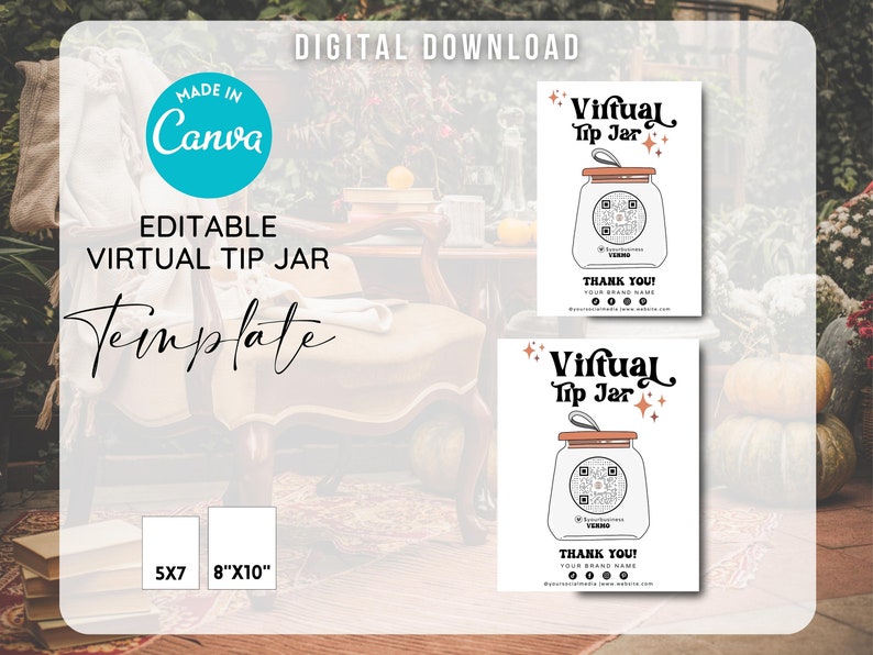 Editable Retro Virtual Tip Jar, DIY Canva Sign Template, Instant ...