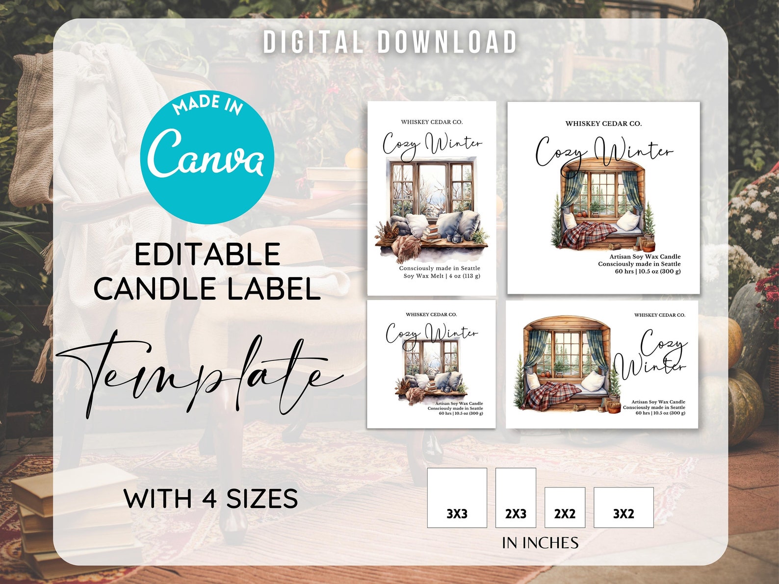 Editable Winter Candle Label, Customizable Canva Template, DIY Cozy ...