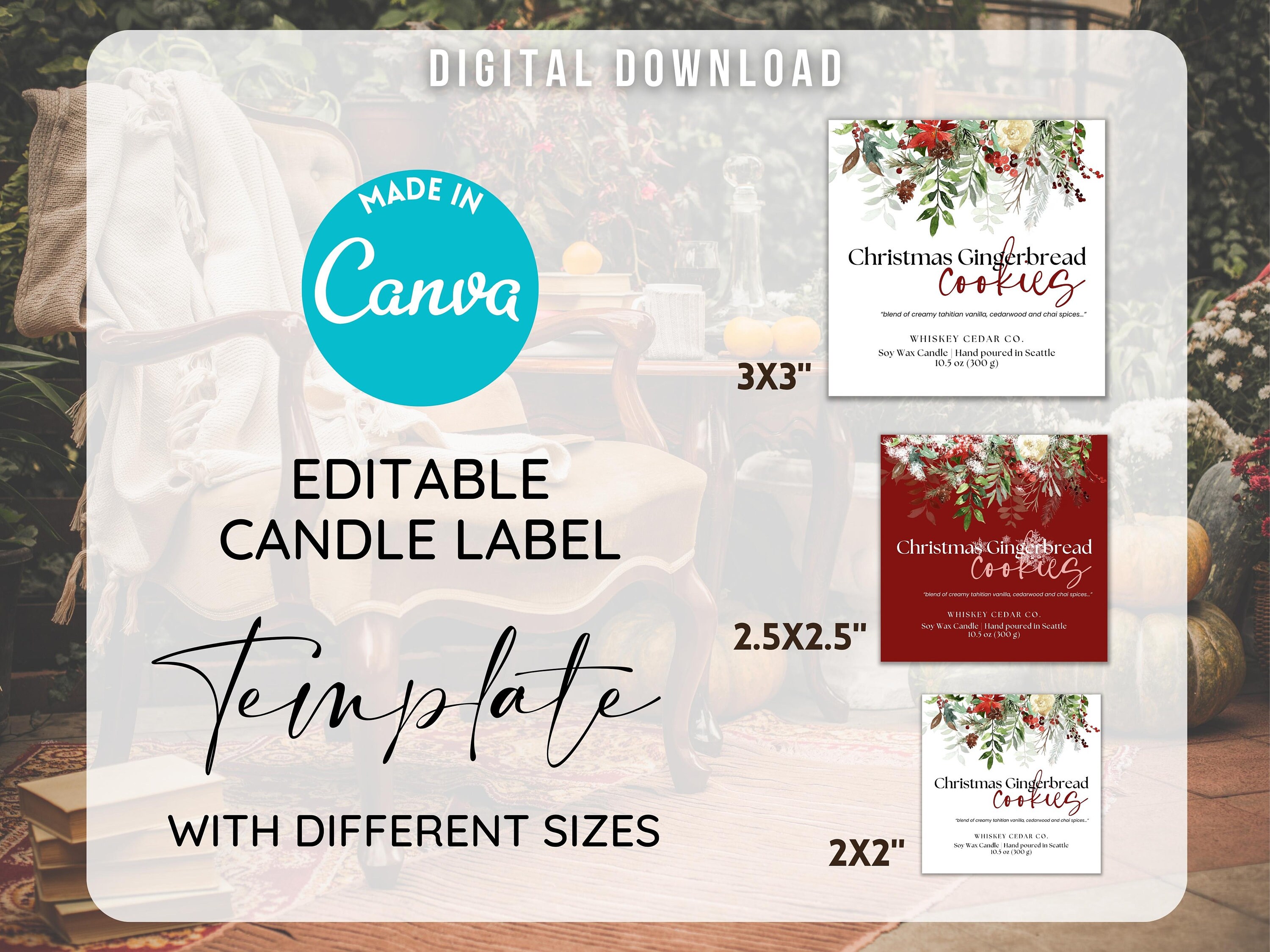 Editable Christmas Candle Label Set, Customizable Canva Template, DIY ...