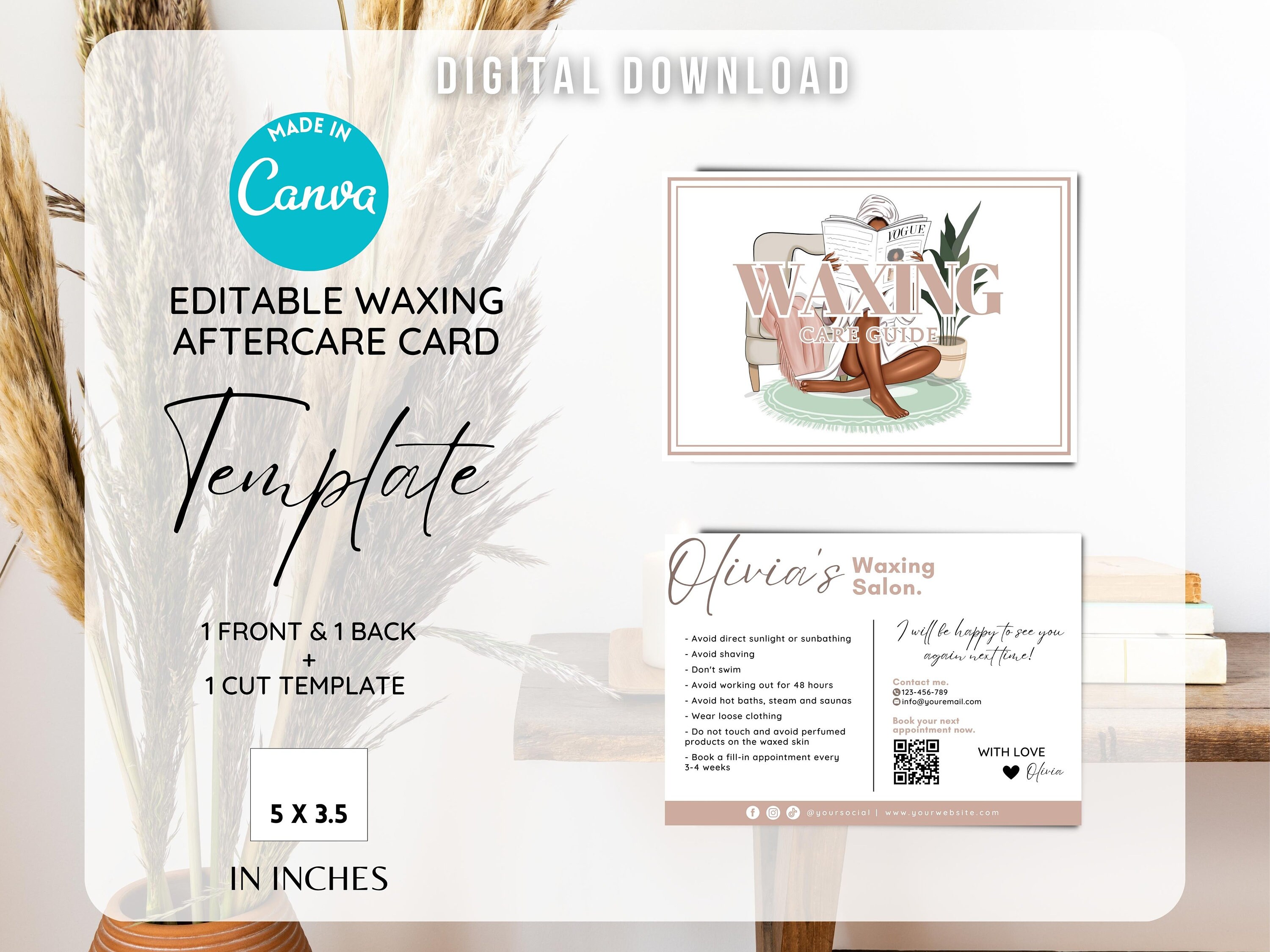 Editable Waxing Aftercare Card Template, DIY Hair Wax Care Card, Waxing ...