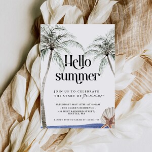 Editable Hello Summer Party Invitation Template, DIY Tropical ...