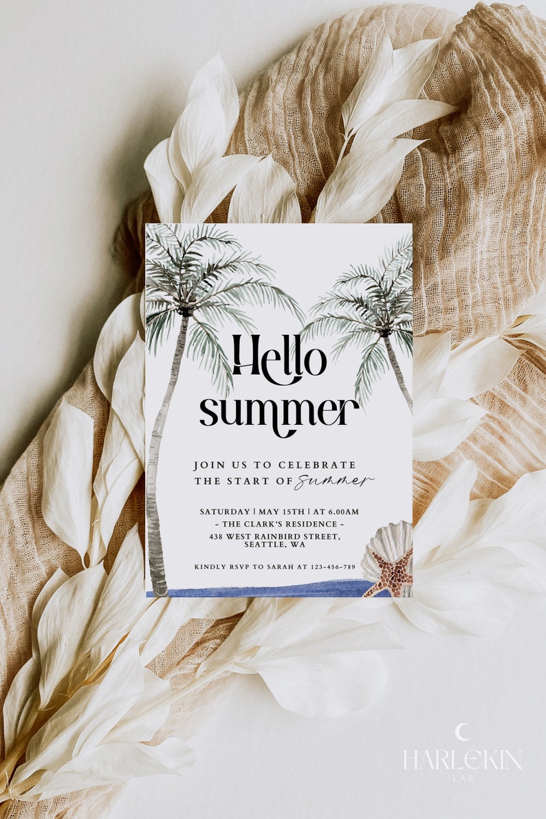 Editable Hello Summer Party Invitation Template, DIY Tropical ...