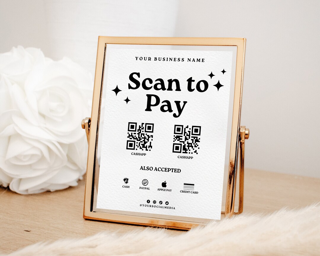 Printable QR Code Sign, Customizable Scan to Pay Sign, Cashapp Paypal ...